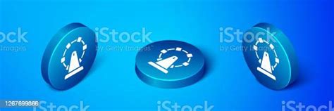 파란색 배경에 격리 된 등도 측정 관람수 휠 아이콘 놀이 공원 어린이 엔터테인먼트 놀이터 레크리에이션 공원 파란색 원 버튼입니다 벡터 3차원 형태에 대한 스톡 벡터 아트 및