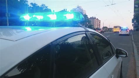 Flashing Police Lights Mounted on Front Bumper of Police Vehicle Stock ...