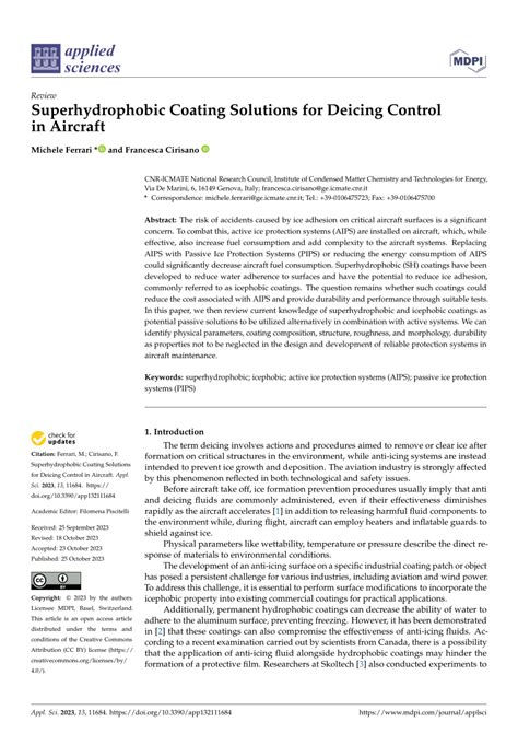 Pdf Superhydrophobic Coating Solutions For Deicing Control In Aircraft