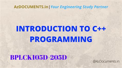 Introduction To C Programming BPLCK D BPLCK D