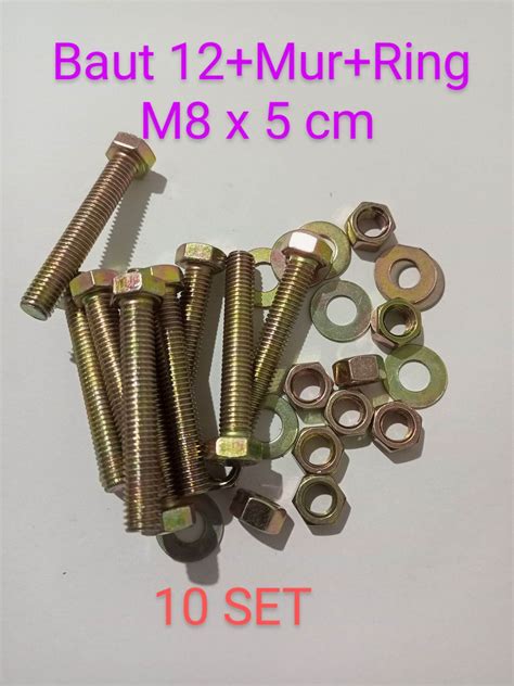 Paket 10 Pcs Baut 12 Mur Ring 8mm X 5 Cm Mur Ring Lazada Indonesia