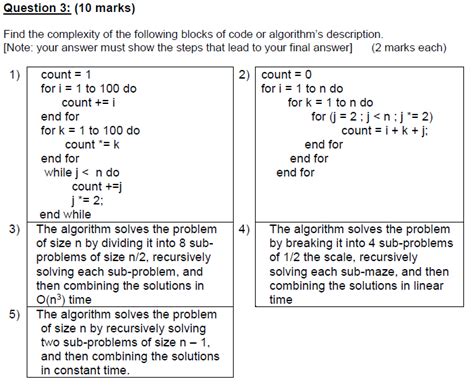 Solved Question 3 10 Marks Find The Complexity Of The