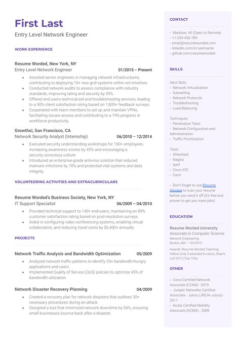 Entry Level Network Engineer Resume Example For 2023 Resume Worded