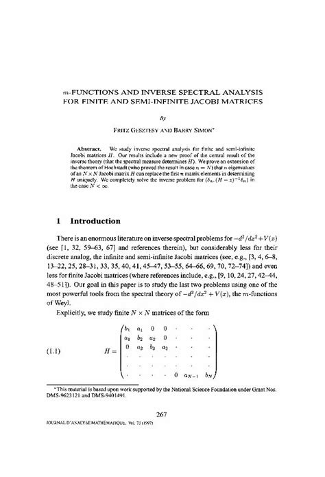 pdf m functions and inverse spectral analysis for finite and semi