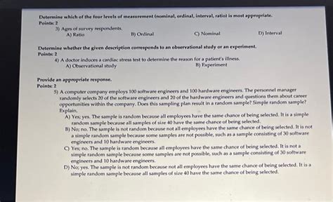 Solved Determine Which Of The Four Levels Of Measurement