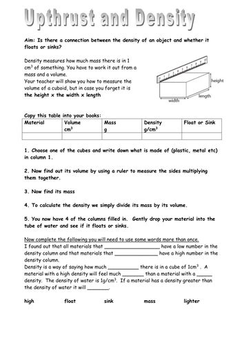 Forces Yr 7 Less 3 Upthrust And Density Teaching Resources