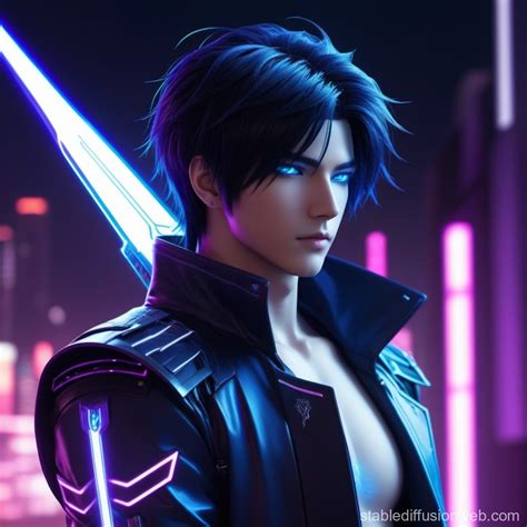 Black Haired Cyber Hacker Assassin With Blue Eyes Stable Diffusion Online