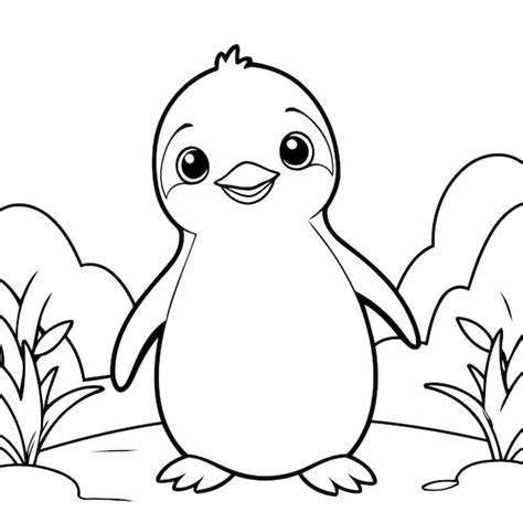 Ilustração Vetorial Simples De Desenho De Pinguim Para Crianças Página