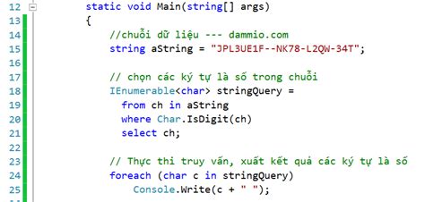 Linq Và Chuỗi Phần 3 Truy Vấn Các Ký Tự Trong Chuỗi Dammio
