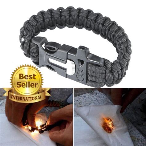 สายรัดข้อมือ จุดไฟได้ แท่ง Magnesium ที่จุดไฟอเนกประสงค์ ไม้ขีดไฟเดินป่าอุปกรณ์ตั้งแคมป์ พร้อม