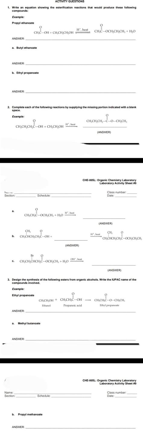 solved 1 write an equation showing the esterification