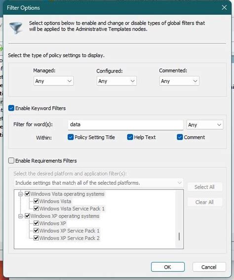 Word Filtering In The Local Group Policy Editor Gpeditmsc Does Not