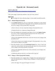 PHET Projectile Lab Horizontal Launch Docx Projectile Lab Horizontal Launch Link For Online
