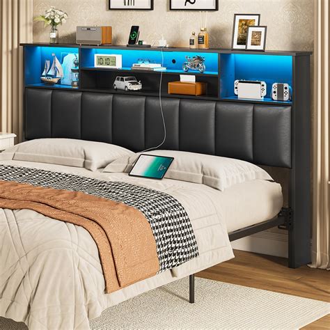 Hoobro King Size Upholstered Headboard Storage Rack With