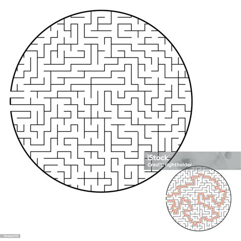 어려운 둥근 미로 아이들을위한 게임 아이들을위한 퍼즐 입구 1개 출구 1개 미로 수수께끼 흰색 배경에 격리된 플랫 벡터 그림입니다 대답과 함께 0명에 대한 스톡 벡터 아트