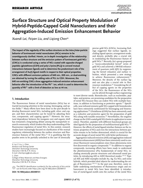 Surface Structure And Optical Property Modulation Of Hybrid‐peptide