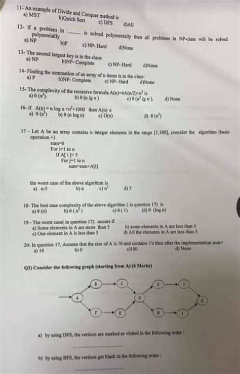 Solved 11 An Example Of Divide And Conquer Method Is A Mst