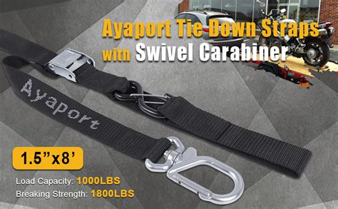 Ayaport Motorcycle Tie Down Straps 15” X 8 With Swivel Carabiner