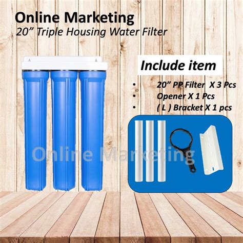20 Inch Water Filter Triple Housing Reinforced Casing Blue With Pp