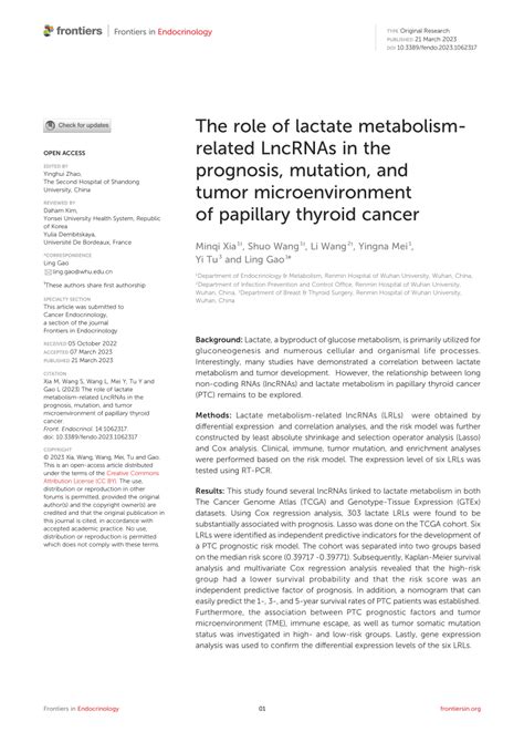 Pdf The Role Of Lactate Metabolism Related Lncrnas In The Prognosis Mutation And Tumor