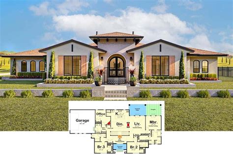 Entry Single Story Mediterranean House Plans Courtyard Spanish Style