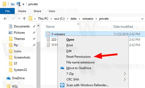 Add Reset Permissions Context Menu In Windows 10