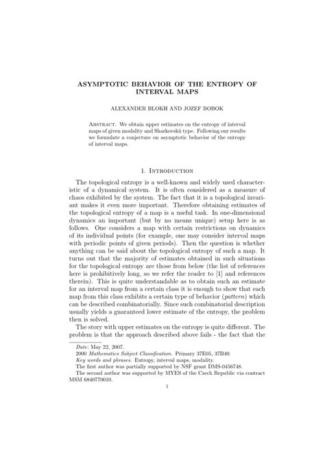 Pdf Asymptotic Behaviour Of The Entropy Of Interval Maps