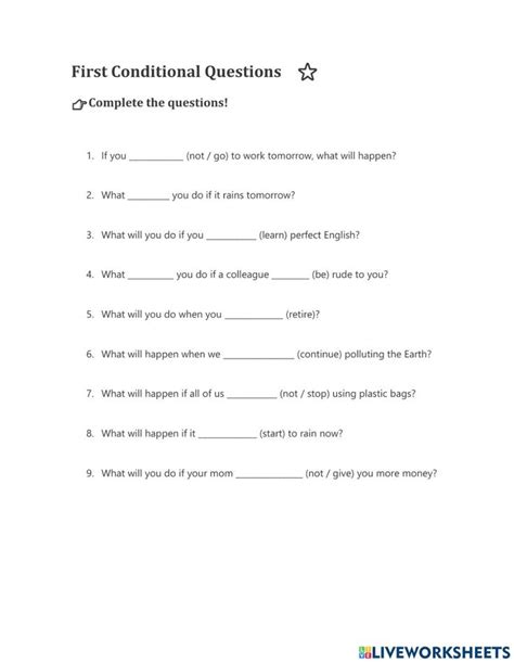 First Conditional Questions Worksheet