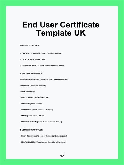 End User Certificate Template Uk