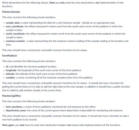 Solved Write Declarations For The Following Classes Note