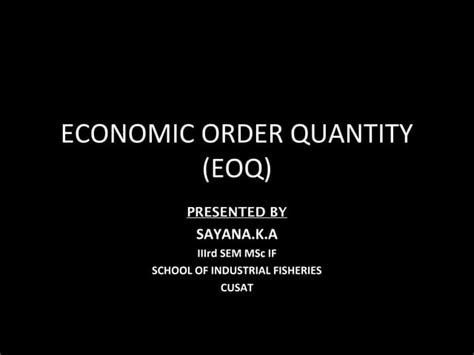 Economic Order Quantity Models Pptx