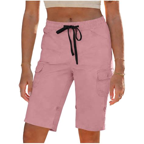Capri Shorts For Women Elastic Waist Hiking Cargo Bermuda Shorts