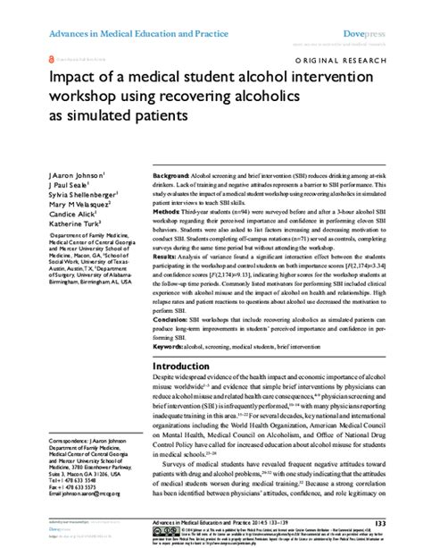 Pdf Impact Of A Medical Student Alcohol Intervention Workshop Using