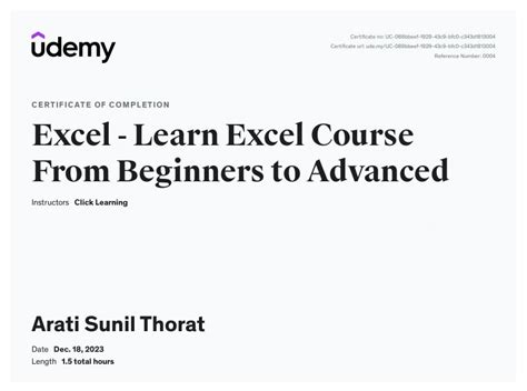 Completed Udemy Excel Course And Earned A Certificate Arati Thorat Posted On The Topic Linkedin