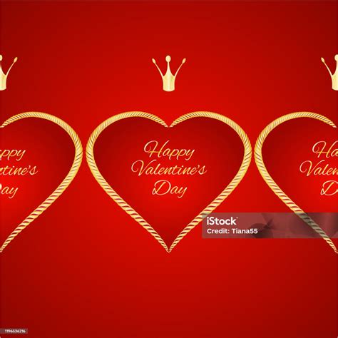 텍스트 빨간 배경 빈티지 벡터 일러스트레이션을 위한 수평 테두리 원활한 배경 황금 비둘기 새와 마음과 크라운 발렌타인 장소
