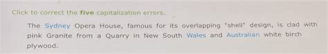 [solved] Click To Correct The Five Capitalization Errors The Sydney