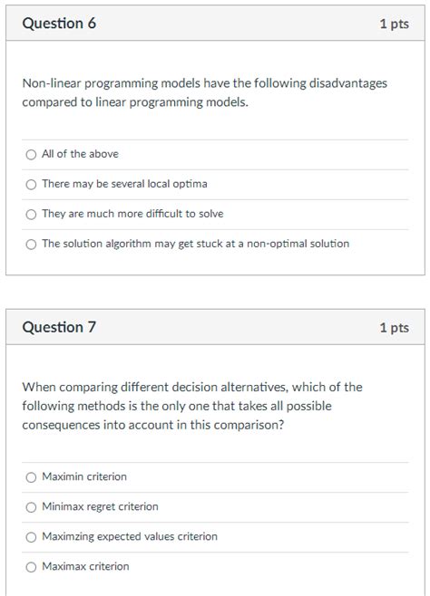 solved non linear programming models have the following
