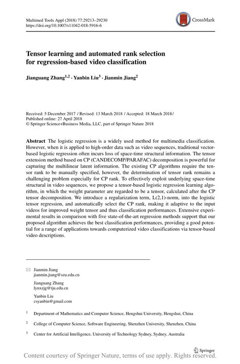 Tensor Learning And Automated Rank Selection For Regression Based Video Classification Request Pdf