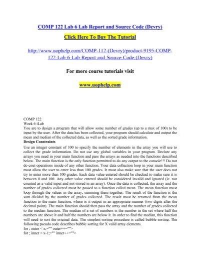 Comp 122 Lab 6 Lab Report And Source Code