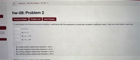 Solved Point Match The Following Sample Correlation Chegg