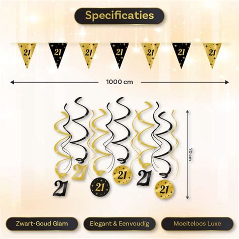 Luq Chic Set 21 Jaar Zwart Goud Verjaardag Party Feestpakket Decor Luxe Bol