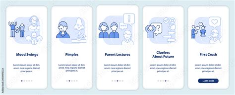 Challenges In Adolescence Light Blue Onboarding Mobile App Screen Walkthrough 5 Steps Editable