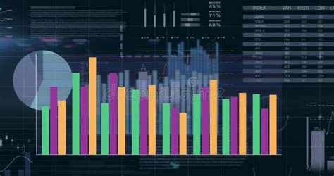 Image Of Colourful Graph Over Charts And Data Processing On Black