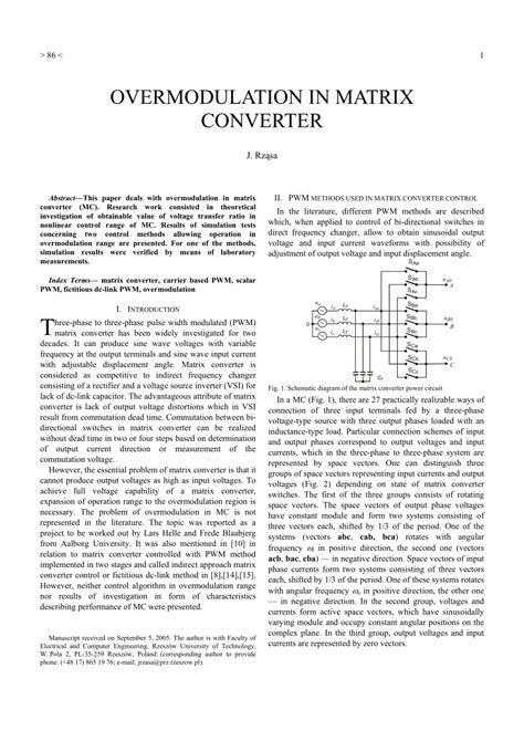 Pdf Overmodulation In Matrix Converter