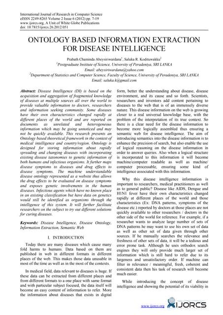 Ontology Based Information Extraction For Disease Intelligence Pdf Databases Computer