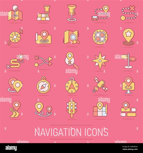 Navigation Icons Set In Comic Style Gps Direction Cartoon Vector