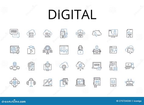 Digital Line Icons Collection Online Electronic Virtual Cyber Technological Automated