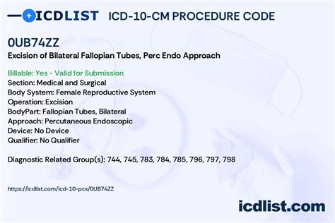 ICD 10 PCS Procedure Code 0UB74ZZ Excision Of Bilateral Fallopian Tubes Percutaneous