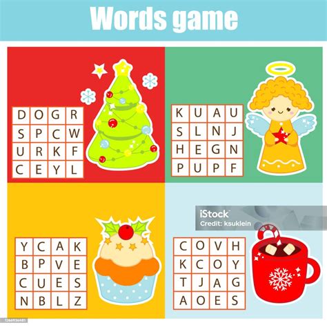 아이들을위한 교육 게임 크리스마스와 뉴 이어 휴일 단어 검색 퍼즐 0명에 대한 스톡 벡터 아트 및 기타 이미지 0명 가로세로 낱말퍼즐 가문비나무 Istock