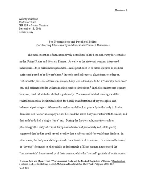 Sex Transmissions And Peripheral Bodiesconstructing Intersexuality In